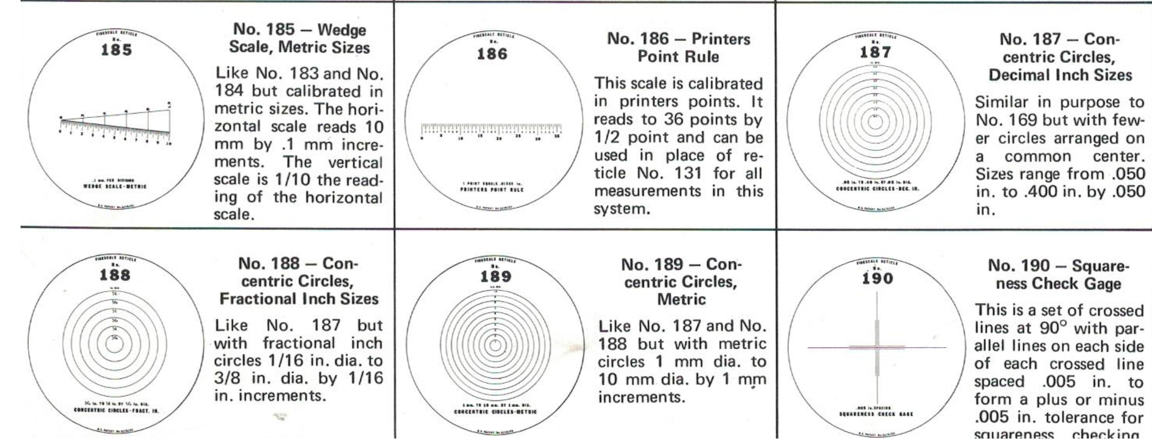 Finescale ® Magnifying Comparator Reticles
